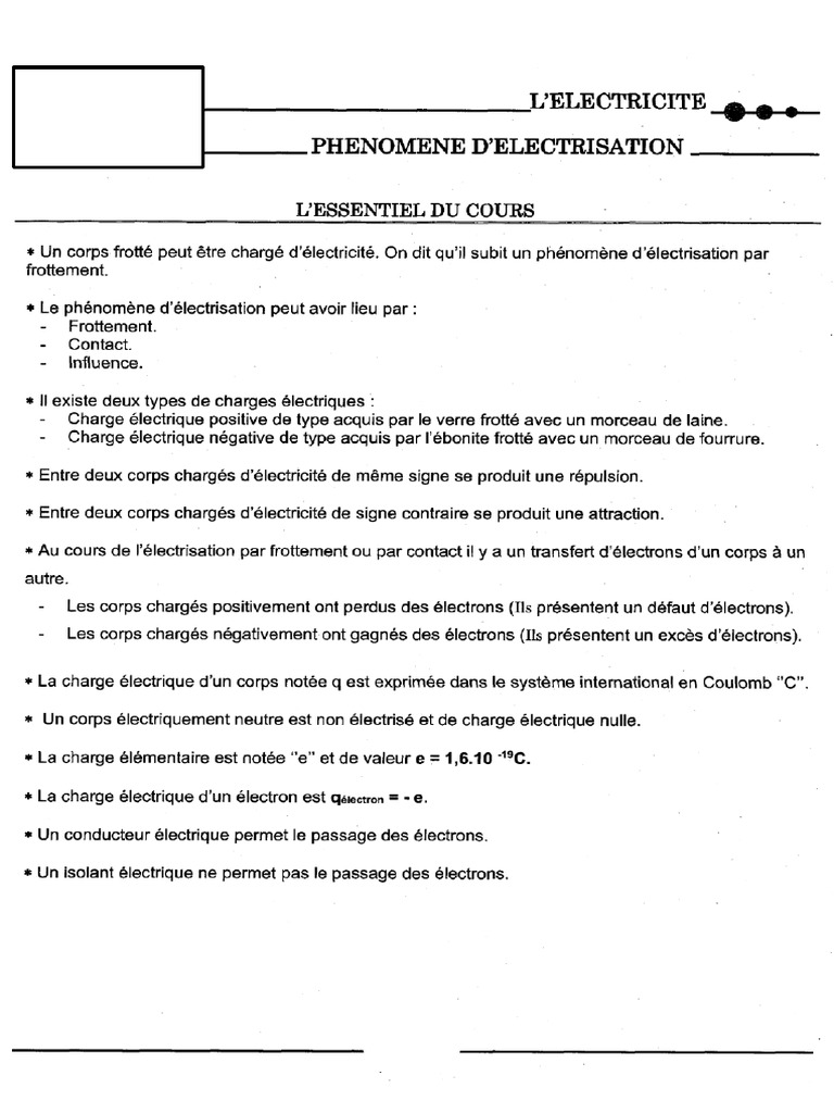 Phénomènes d'Électrisation et Courant Électrique | PDF | Courant ...