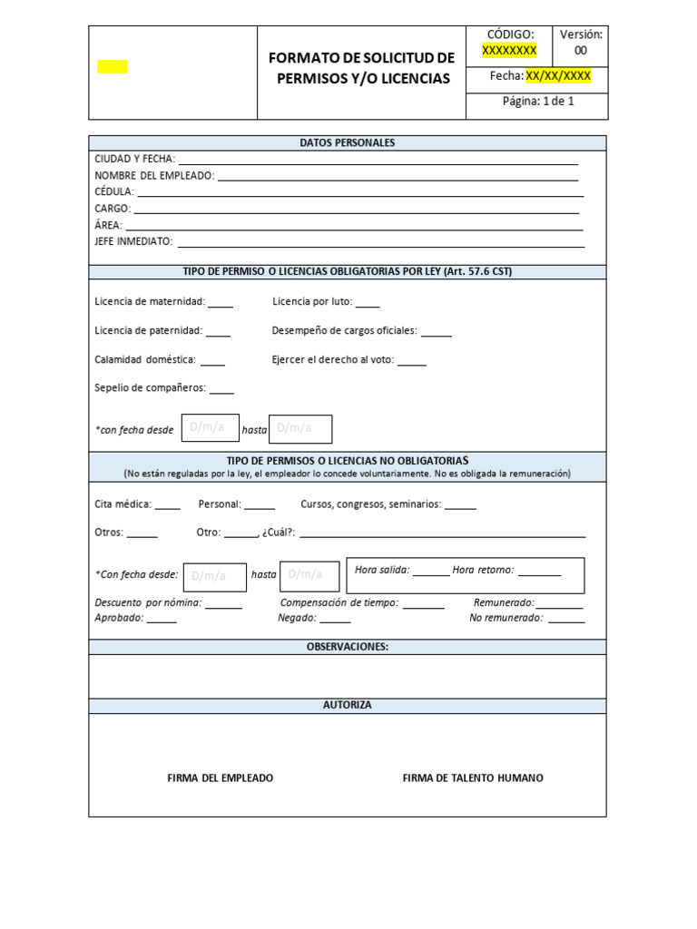 Formato de Solicitud de Permisos Y-O Licencias | PDF