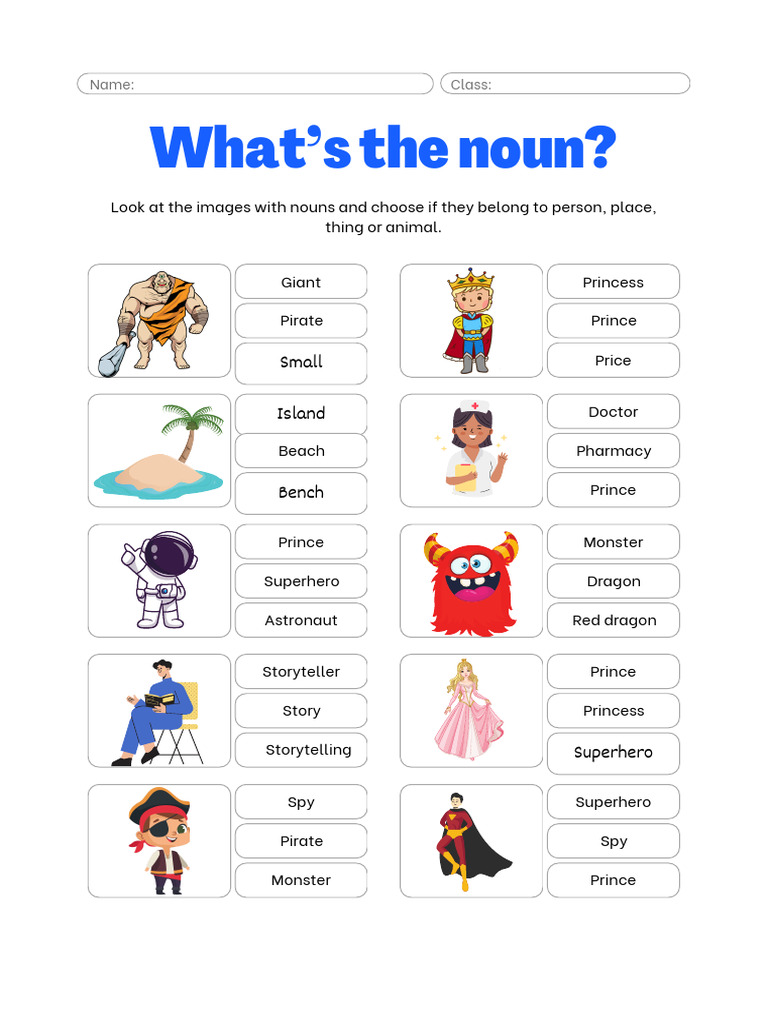 Nouns Worksheet in Colorful Illsutrative Style | PDF