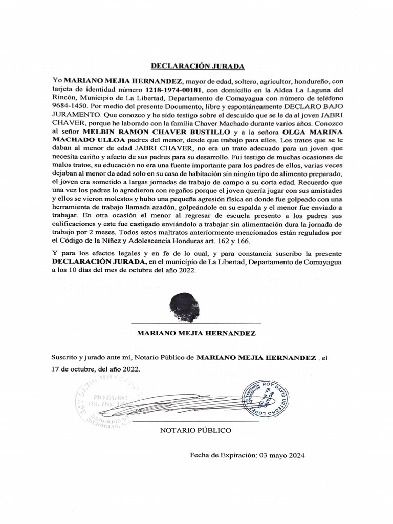 Declaraciones Juradas - CHAVER | PDF