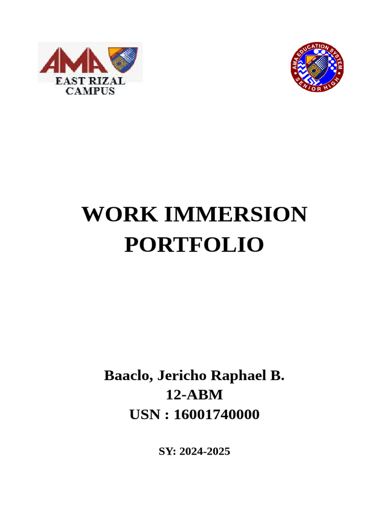 Work Immersion Front Page Jericho | PDF