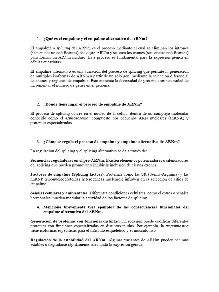Proceso de Empalme | PDF | Rna Splicing | Splicing alternativo