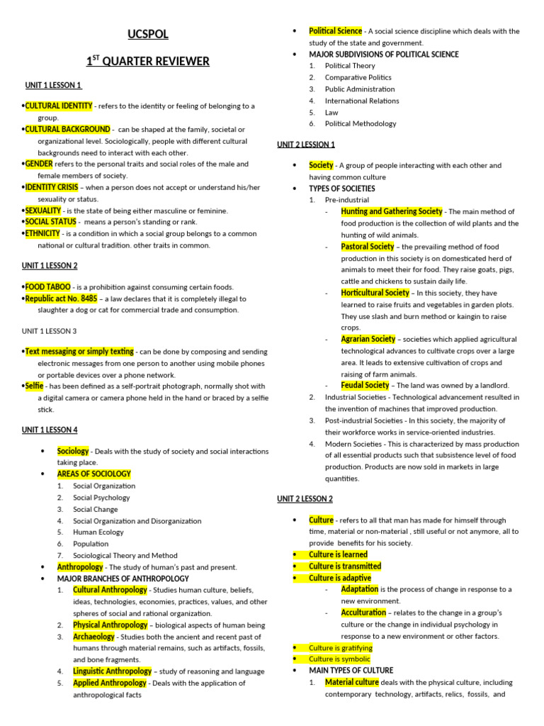 Ucsp 1ST Quarter Reviewer 3 | PDF | Society | Deviance (Sociology)