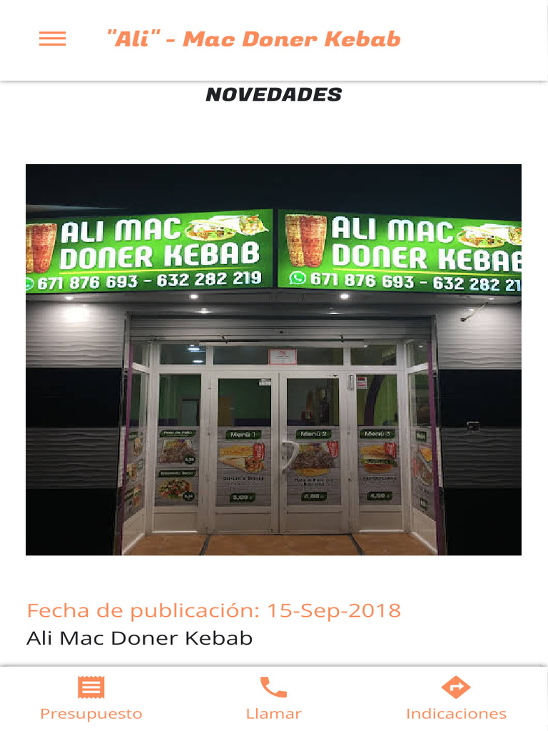 Ali - Mac Doner Kebab - Restaurante en La Gangosa | PDF