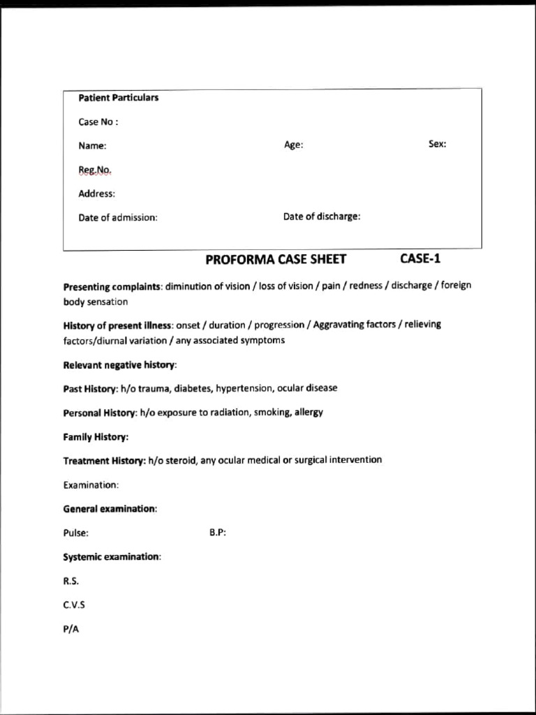 Performa Case Sheet | PDF