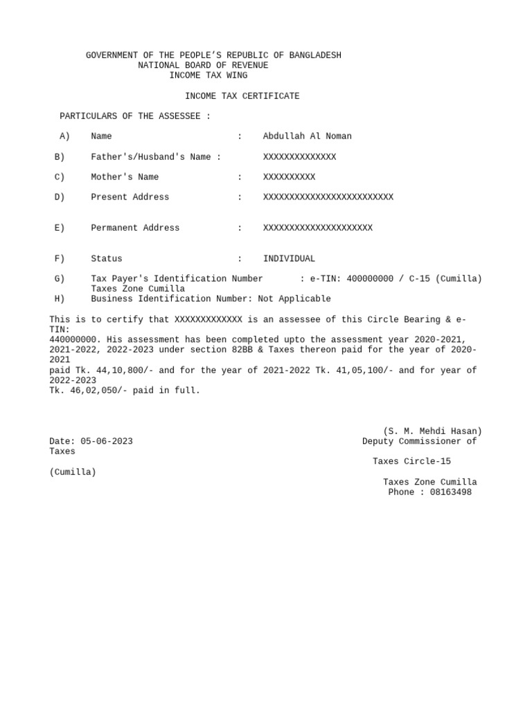 662769692 Income Tax Certificate | PDF