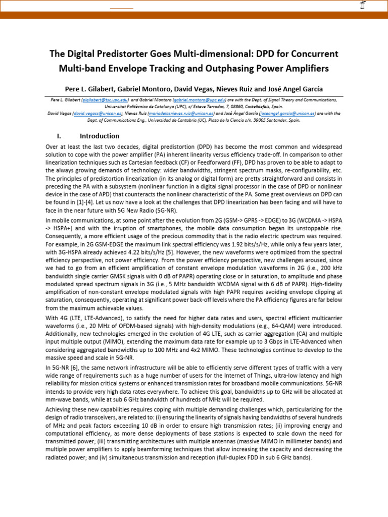 The Digital Predistorter Goes Multi-dimensional DPD for Concurrent | PDF | Amplifier | Modulation