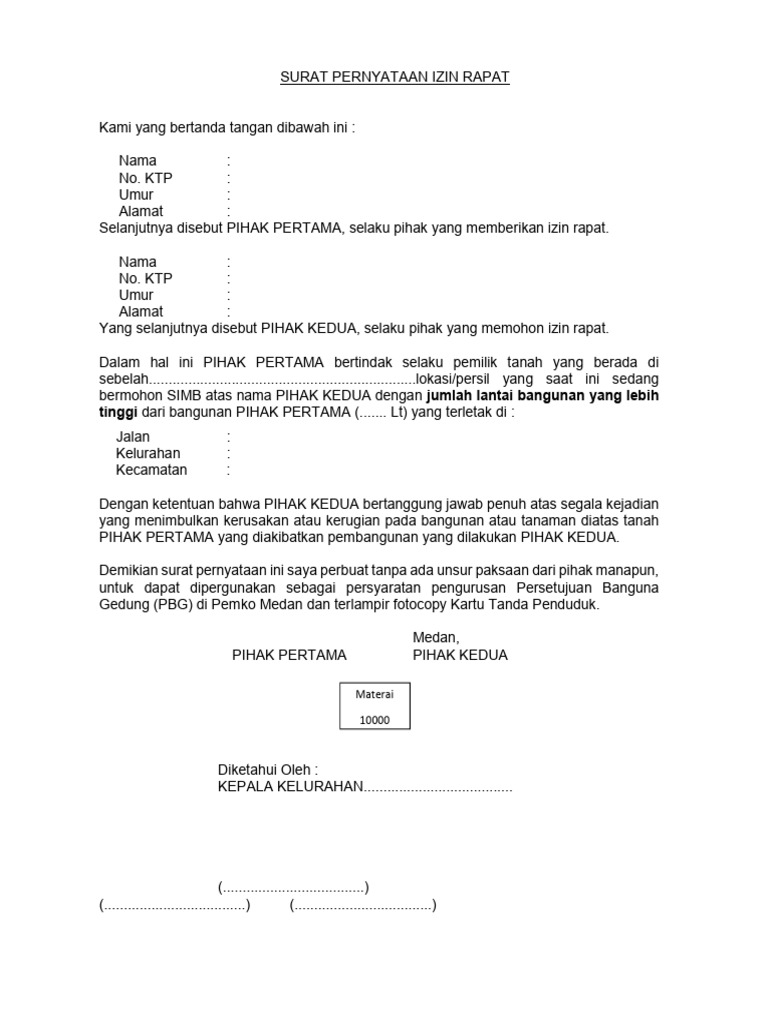 Surat Pernyataan Izin Beda Tinggi | PDF