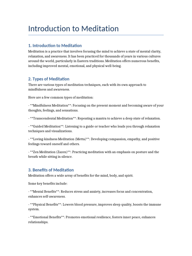 Meditation_Introduction | PDF | Meditation | Mindfulness