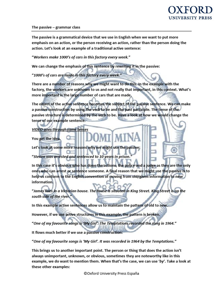 B2 Unit 3 - The Passive - Grammar Class Transcript | PDF | Verb | Linguistics