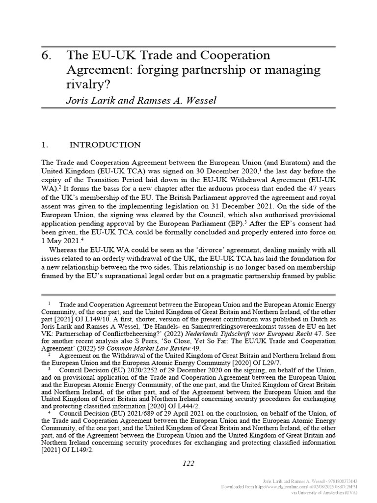 EU-UK Trade and Cooperation Agreement Analysis | PDF | European Union ...