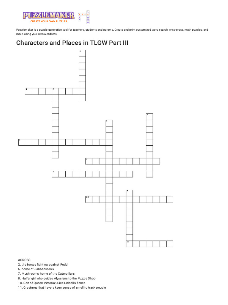 Criss Cross Puzzle - Discovery Education Puzzlemaker | PDF
