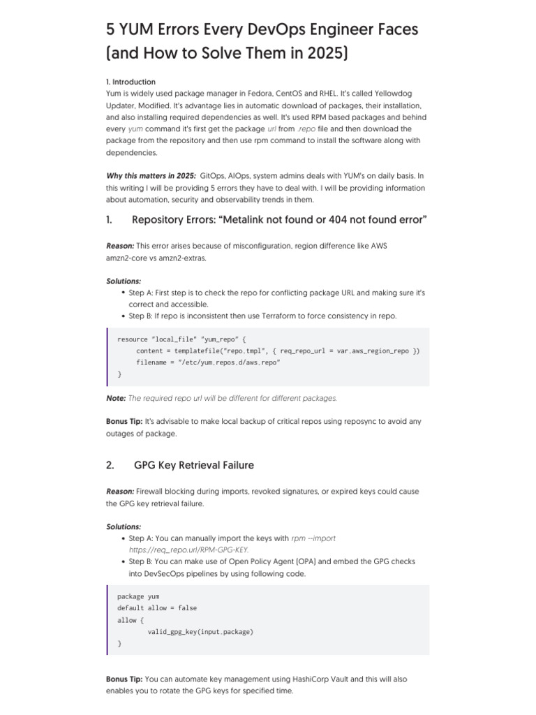 5 YUM Errors Every DevOps Engineer Faces With Solution | PDF