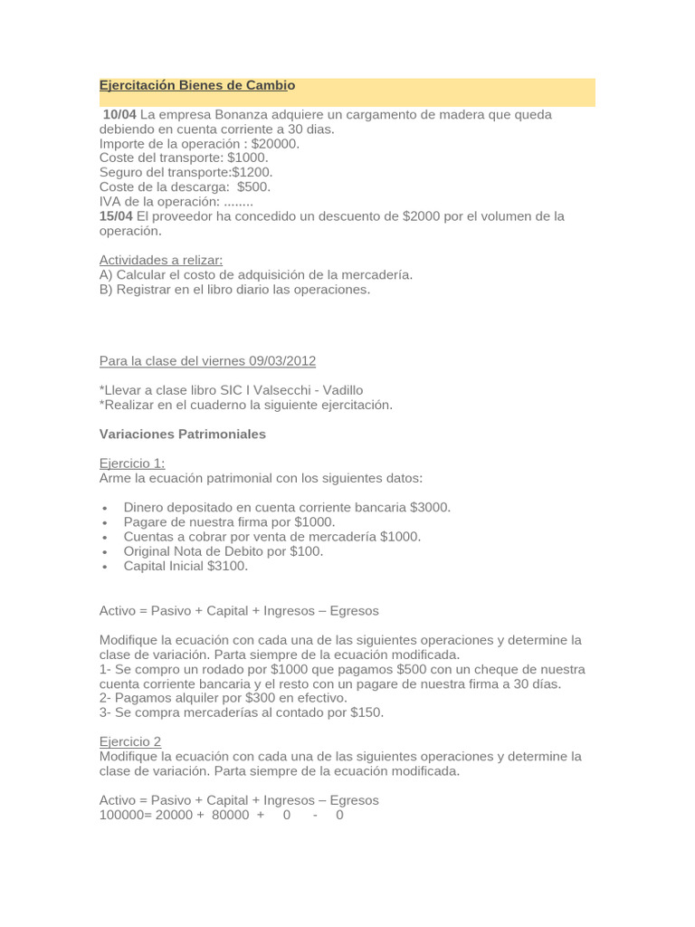 Ejercitación Bienes de Cambio | PDF | Cheque | Bancos