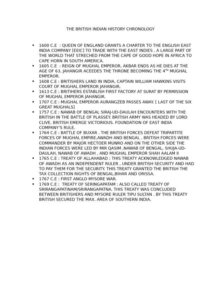 British Conquest of India Timeline | PDF