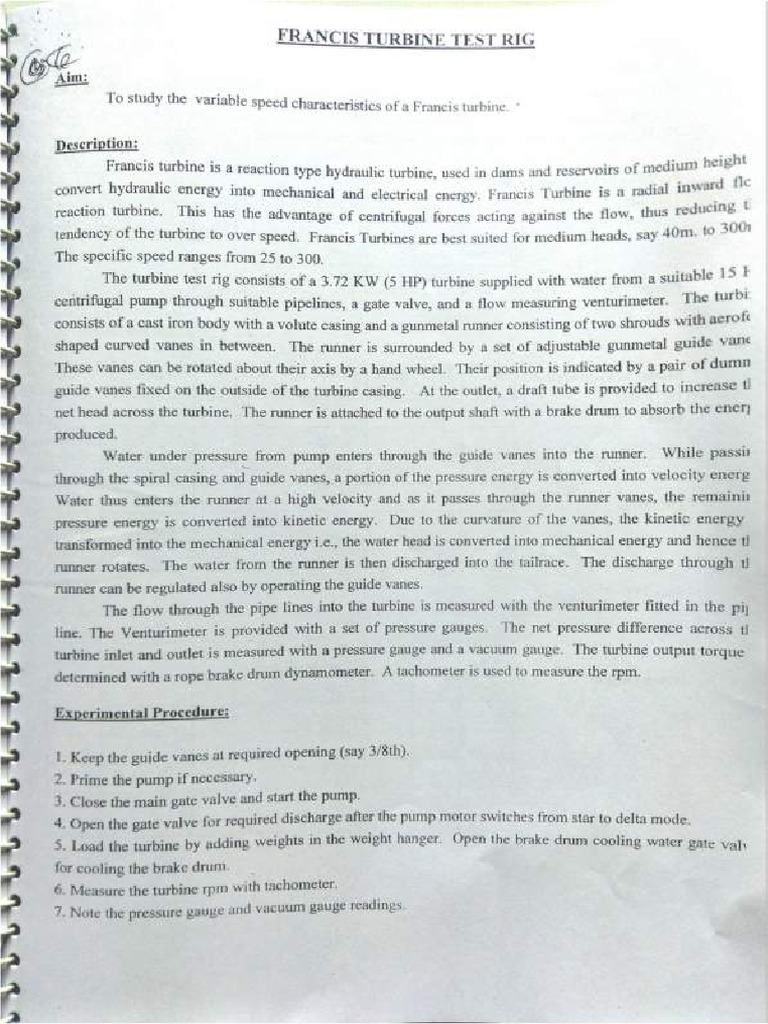 Exp4 Francis Turbine - Compressed-1 | PDF