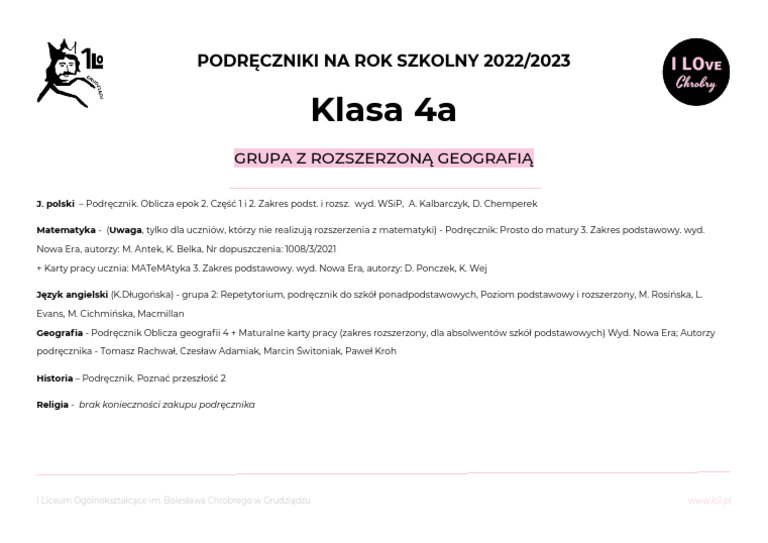 Klasa 4a: Podręczniki Na Rok Szkolny 2022/2023 | PDF