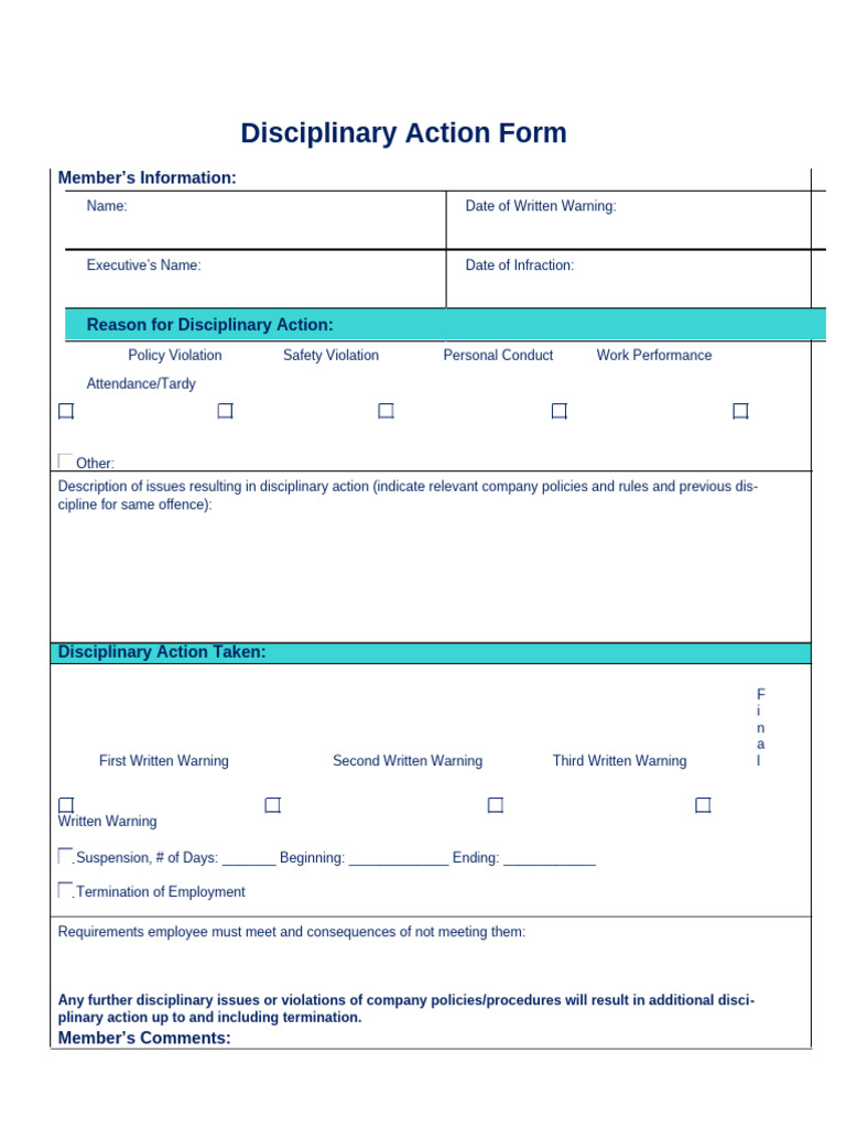 Disciplinary Action Form Template | PDF