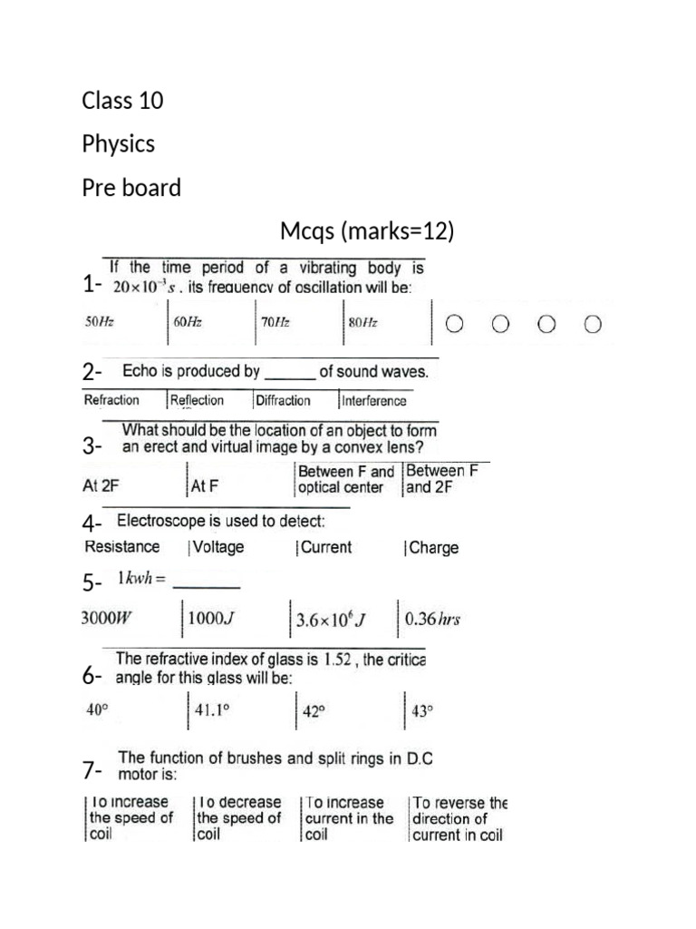Class 10 physics preboard paper | PDF