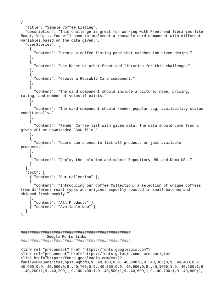Dev Challenges - Coffee Project JSON | PDF | Software | Computing