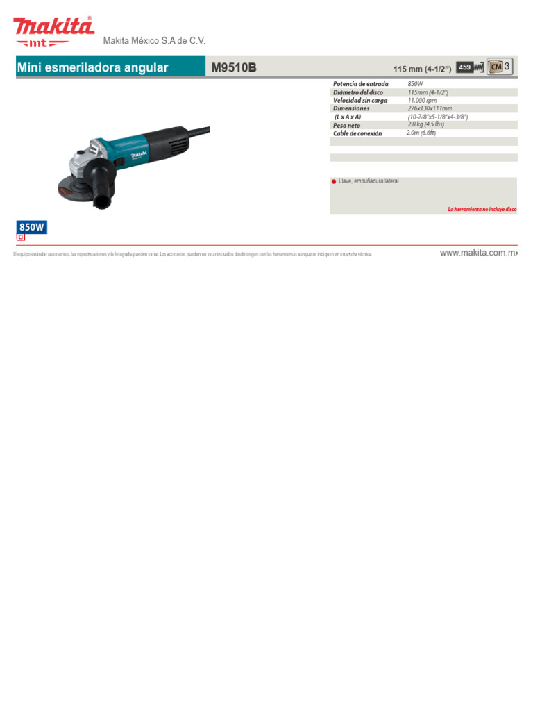 Mini esmeriladora angular Makita M9510B | PDF