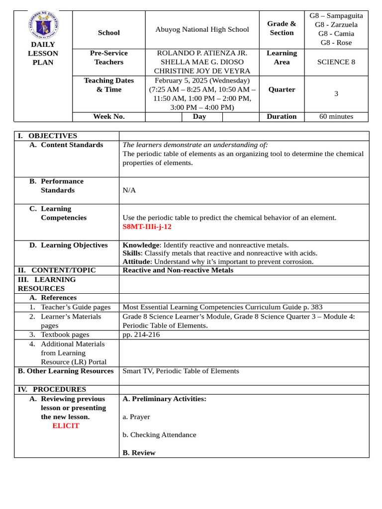 Understanding Reactive and Non-Reactive Metals | PDF | Metals ...