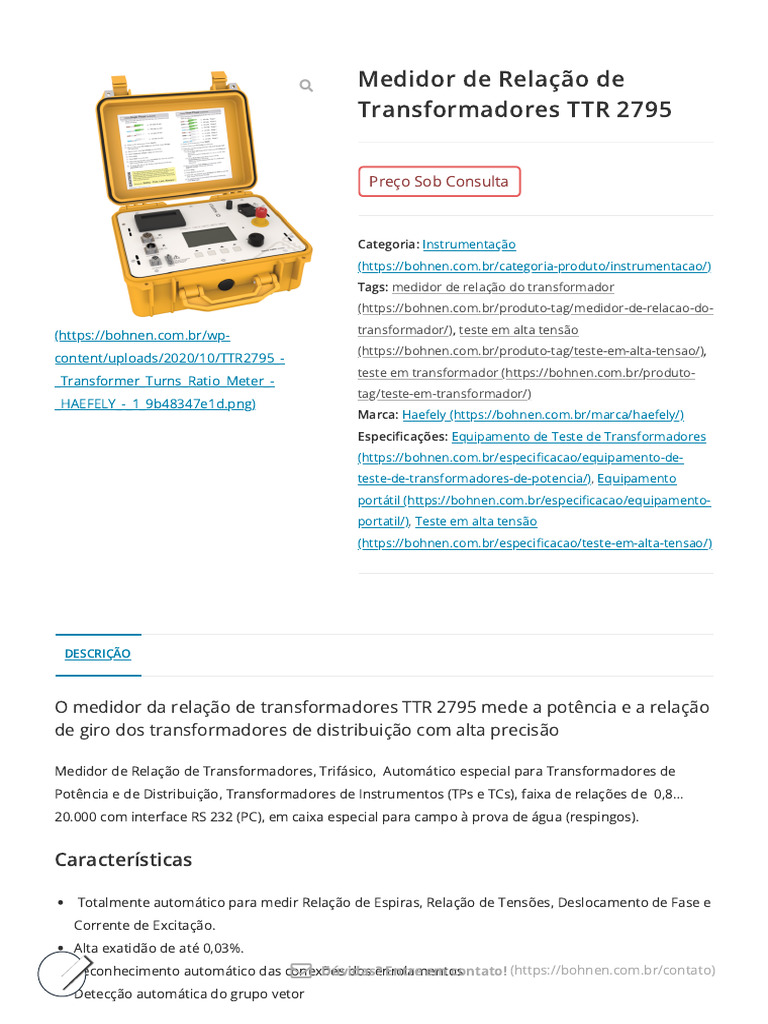 Medidor de Relação de Transformadores TTR 2795 - Bohnen+Messtek | PDF ...