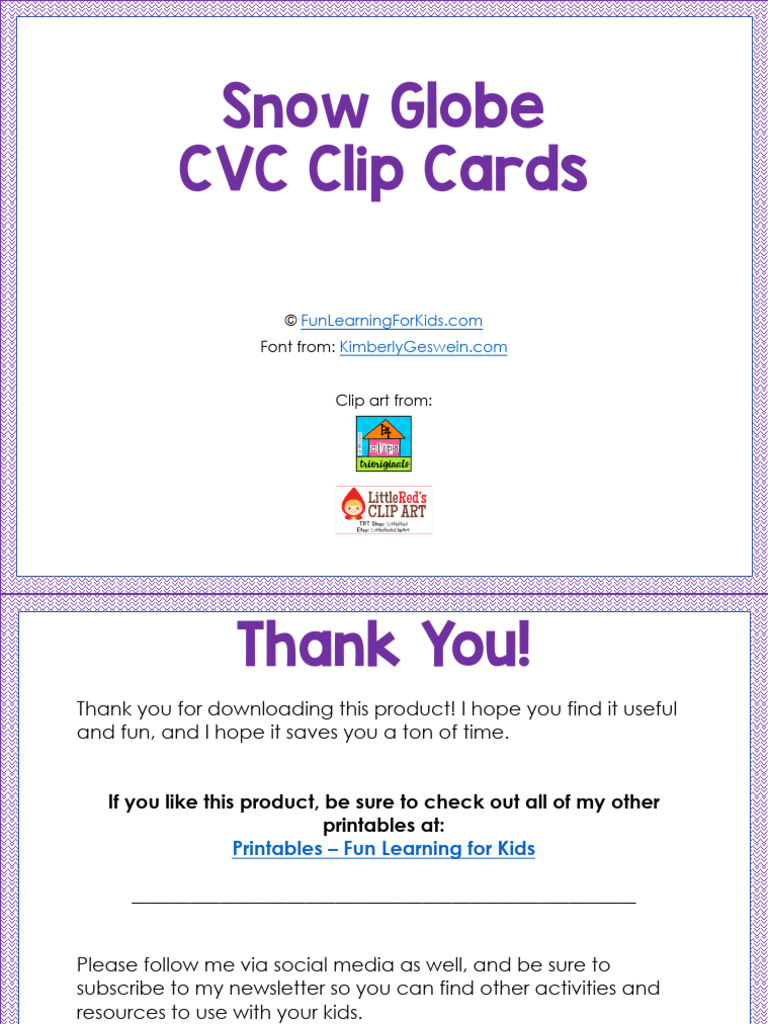 Snow Globe CVC Word Clip Cards | PDF | Computing