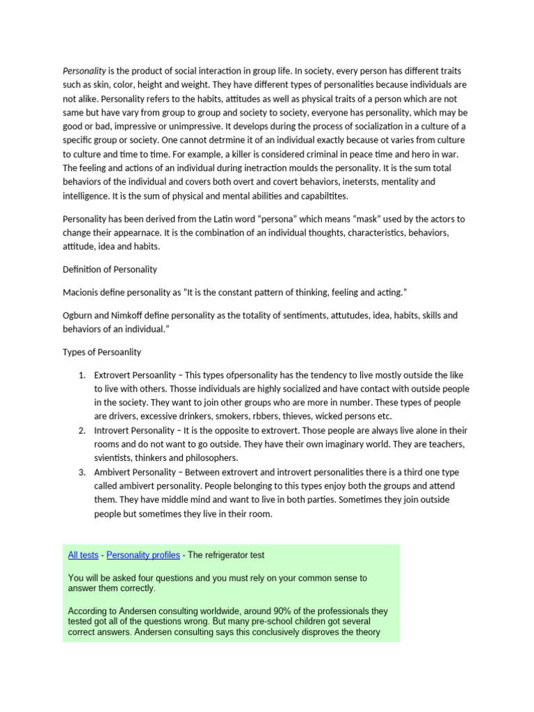 Personality Is The Product of Social Interaction in Group | PDF ...