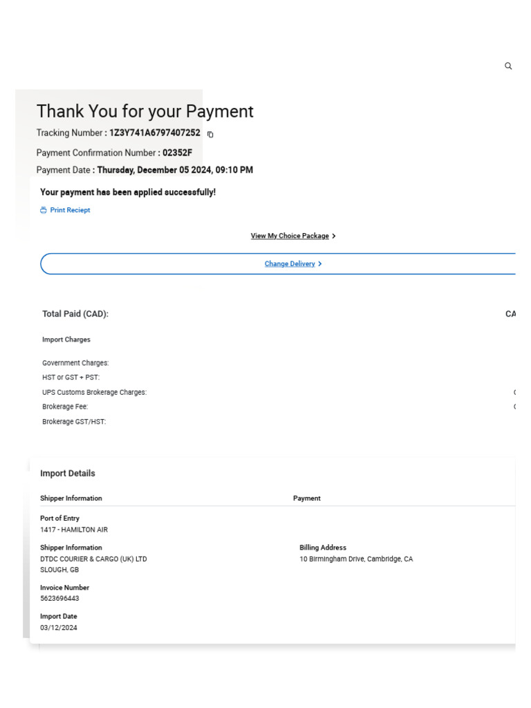 Payment Confirmation and Details | PDF