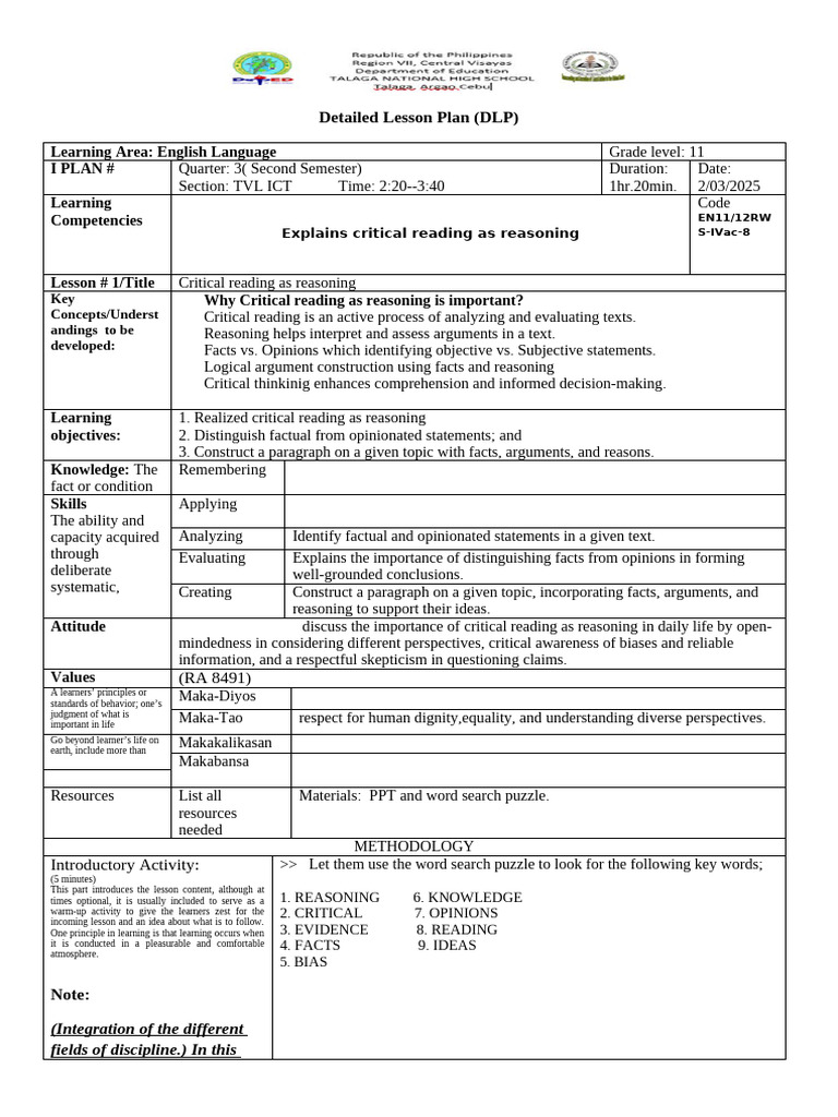 Reading and Writing DLP ORIG | PDF | Reason | Argument