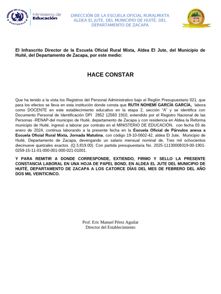 Constancvia laboral padep 2025 | PDF