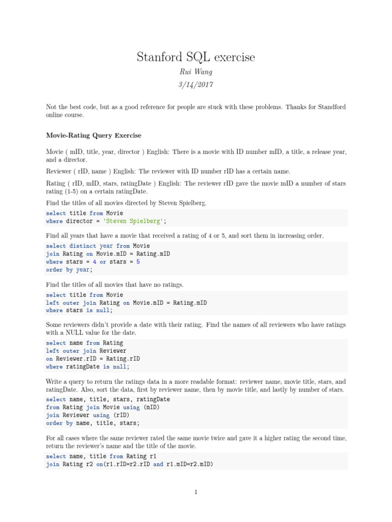 SQL_exercise | PDF | Sql | Data Management Software SQL_exercise | PDF | Sql | Data Management Software
