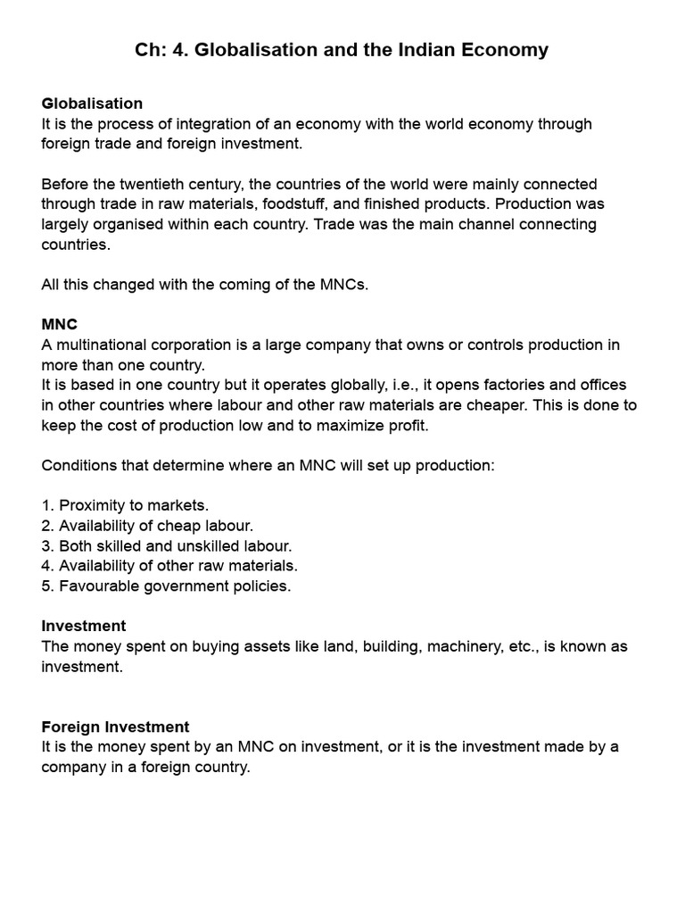 Ch-4 Globalization and The Indian Economy | PDF | Multinational Corporation | Globalization