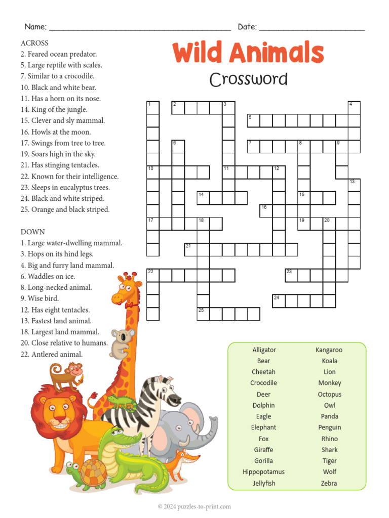 Wild-Animals-Crossword (1) - 2 | PDF | Mammals | Zoology