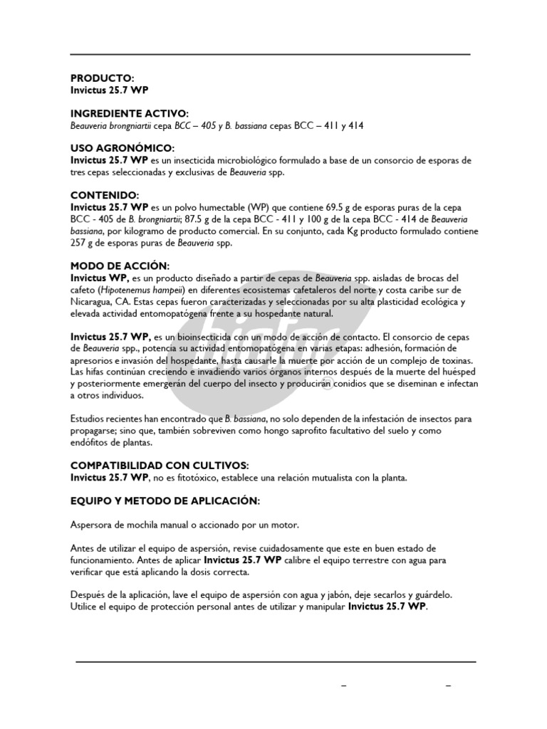 Ficha Tecnica Invictus 25.7 WP | PDF | Biología