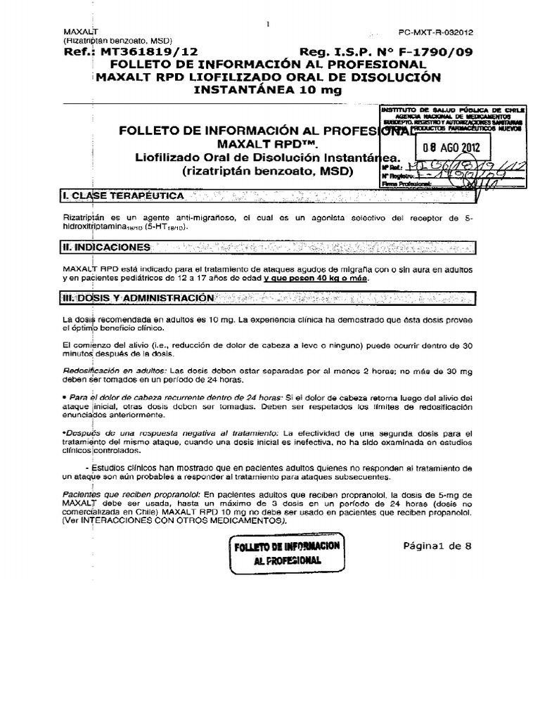 MAXALT RPD LIOFILIZADO ORAL DE DISOLUCIÓN INSTANÁNEA 10 MG | PDF