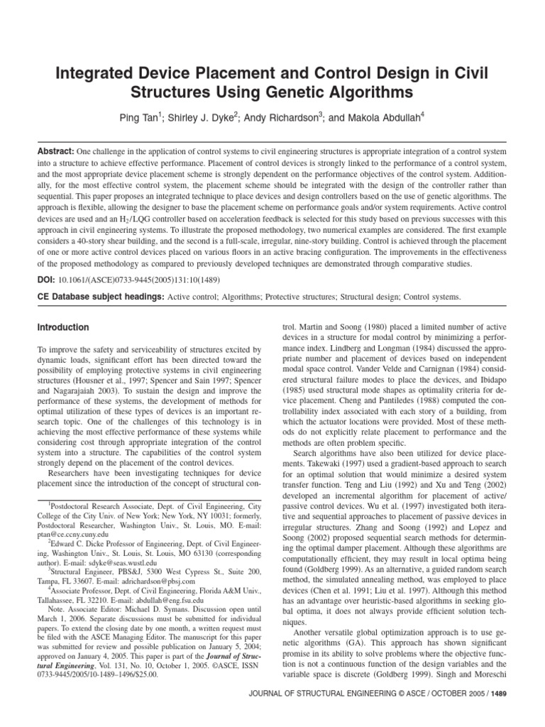 Integrated Device Placement and Control Design in Civil Structures ... Integrated Device Placement and Control Design in Civil Structures ...