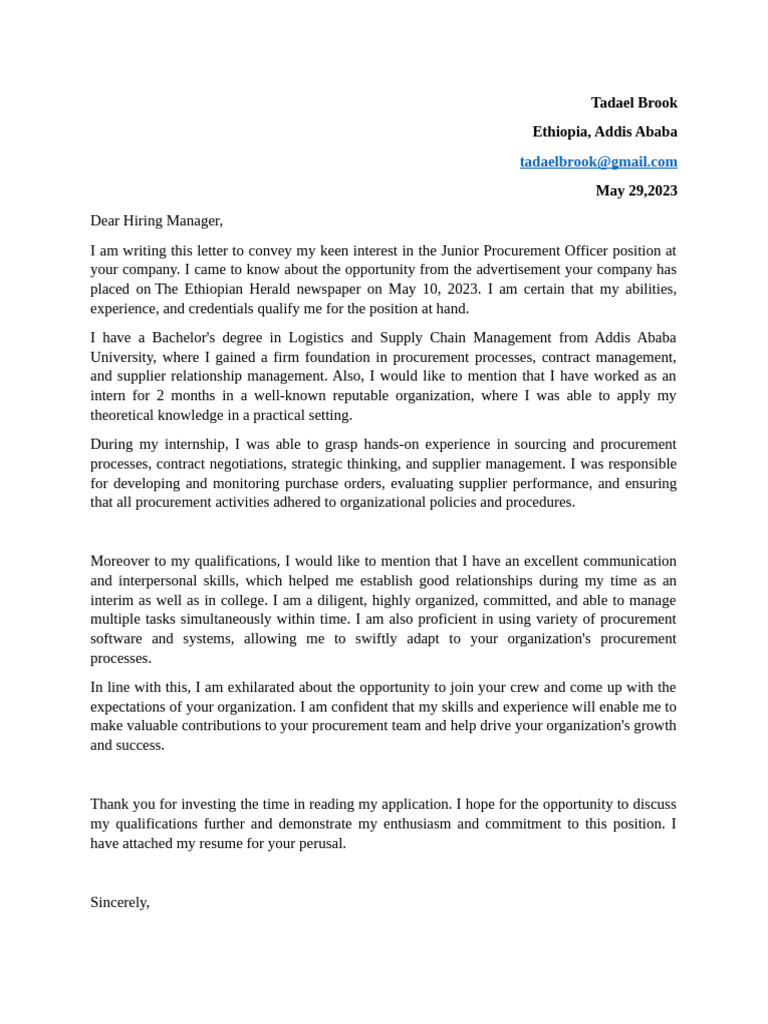 APPLICATION LETTER | PDF | Procurement | Business