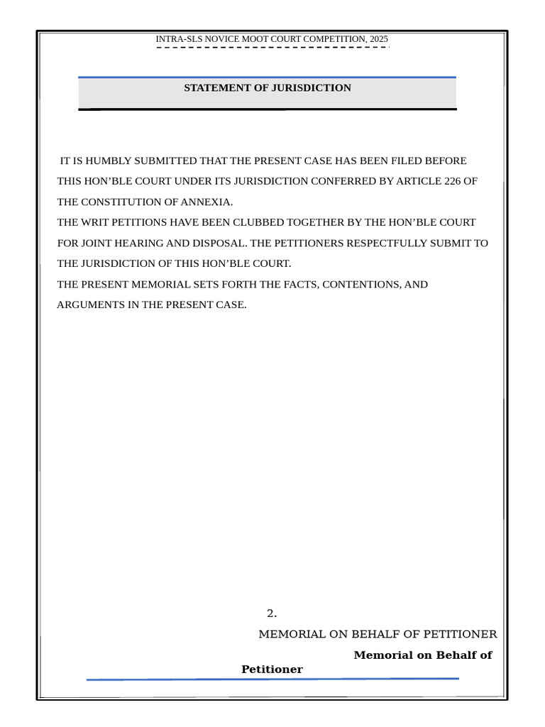 Statement of Jurisdiction PETITIONER | PDF
