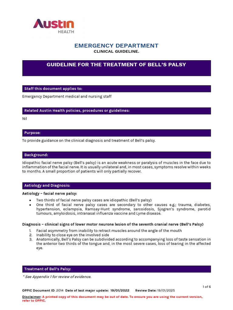 Treatment of Bell's Palsy | PDF | Diseases And Disorders | Medical ...