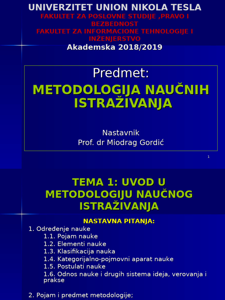 Gordic Tema 2 Uvod u Izucavanje Metodologije Naucnog Istrazivanja | PDF