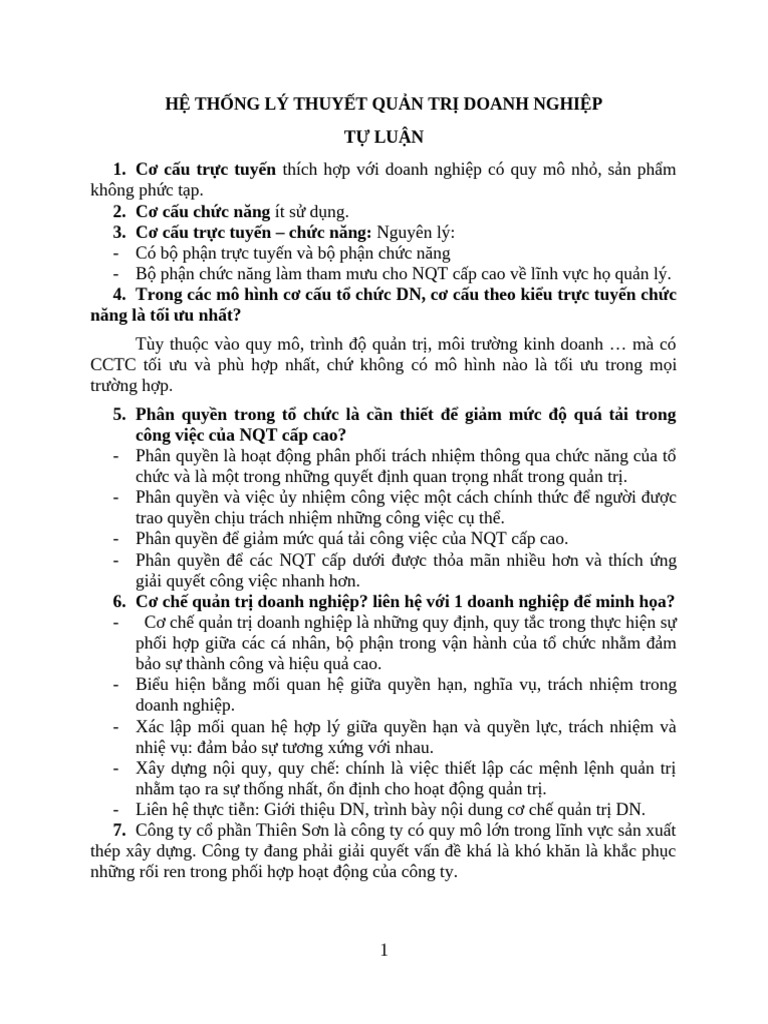 Tổng Hợp Lý Thuyết QTDN | PDF