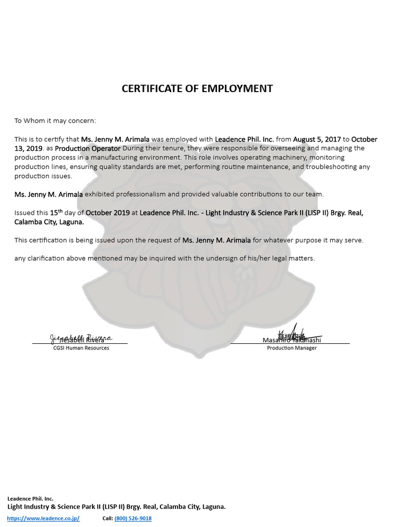 COE - Jenny M. Arimala | PDF