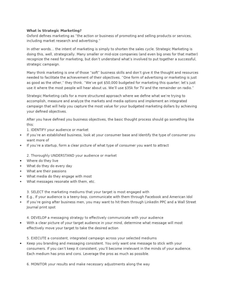 Understanding Strategic Marketing | PDF | Marketing | Marketing Strategy