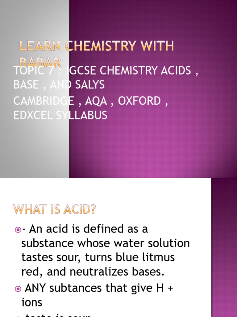 Acids Base and Salt - For IGCSE | PDF | Acid | Oxide