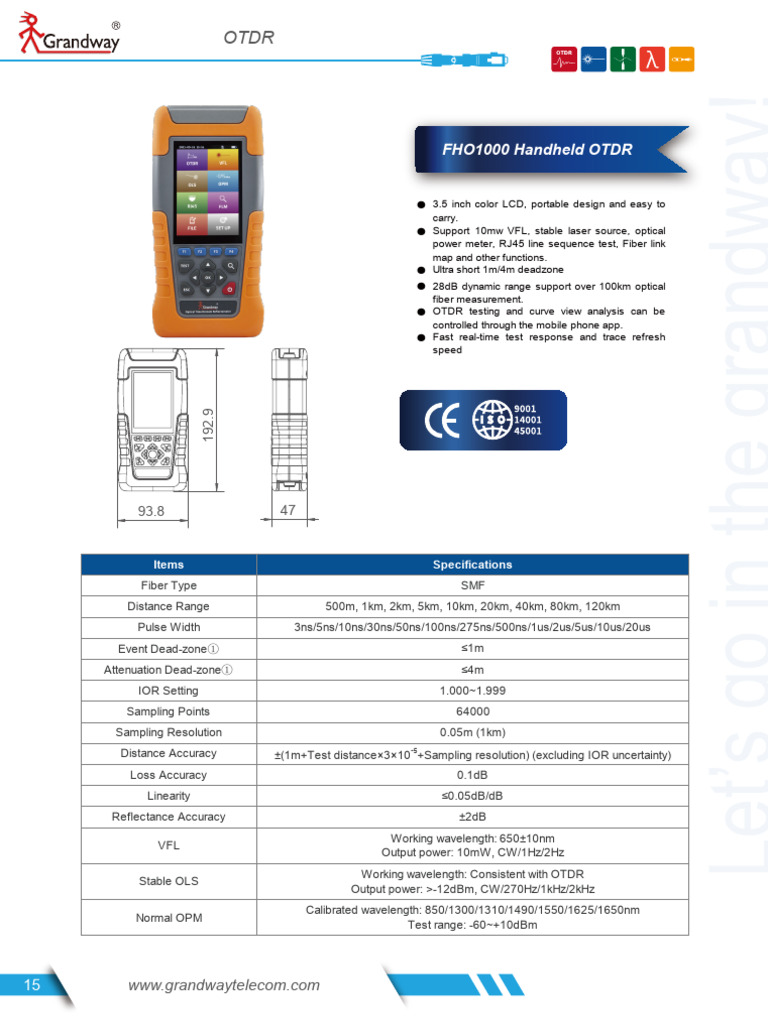 Grandway Mini OTDR FHO1000 Series Datasheet | PDF | Fiber Optic ...