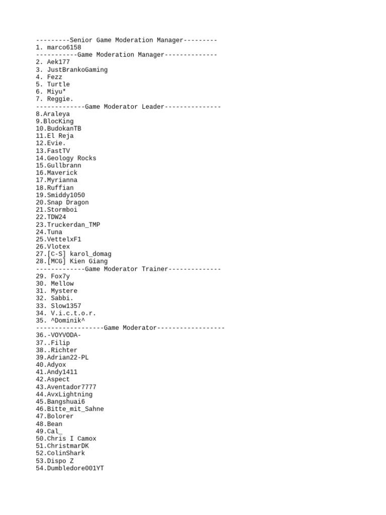 Game Moderation Team Roles List | PDF