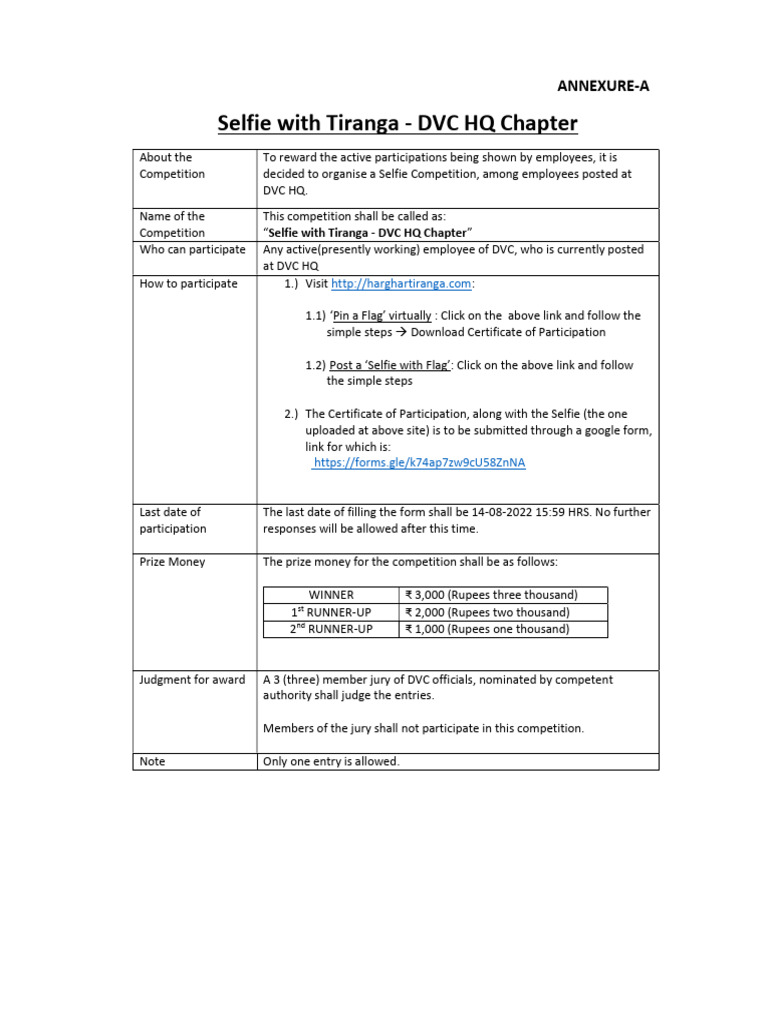 Selfie With Tiranga DVC HQ Chapter Annexure A | PDF