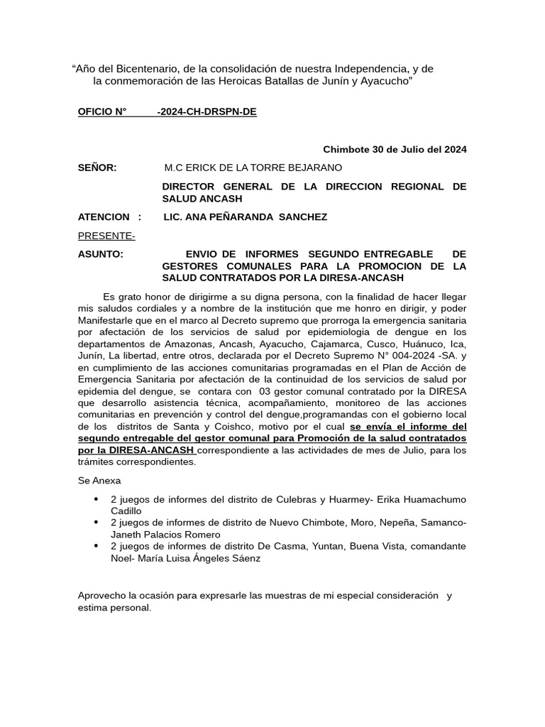 Oficio - de - RED - A - DIRESA Karin y Edinson | PDF